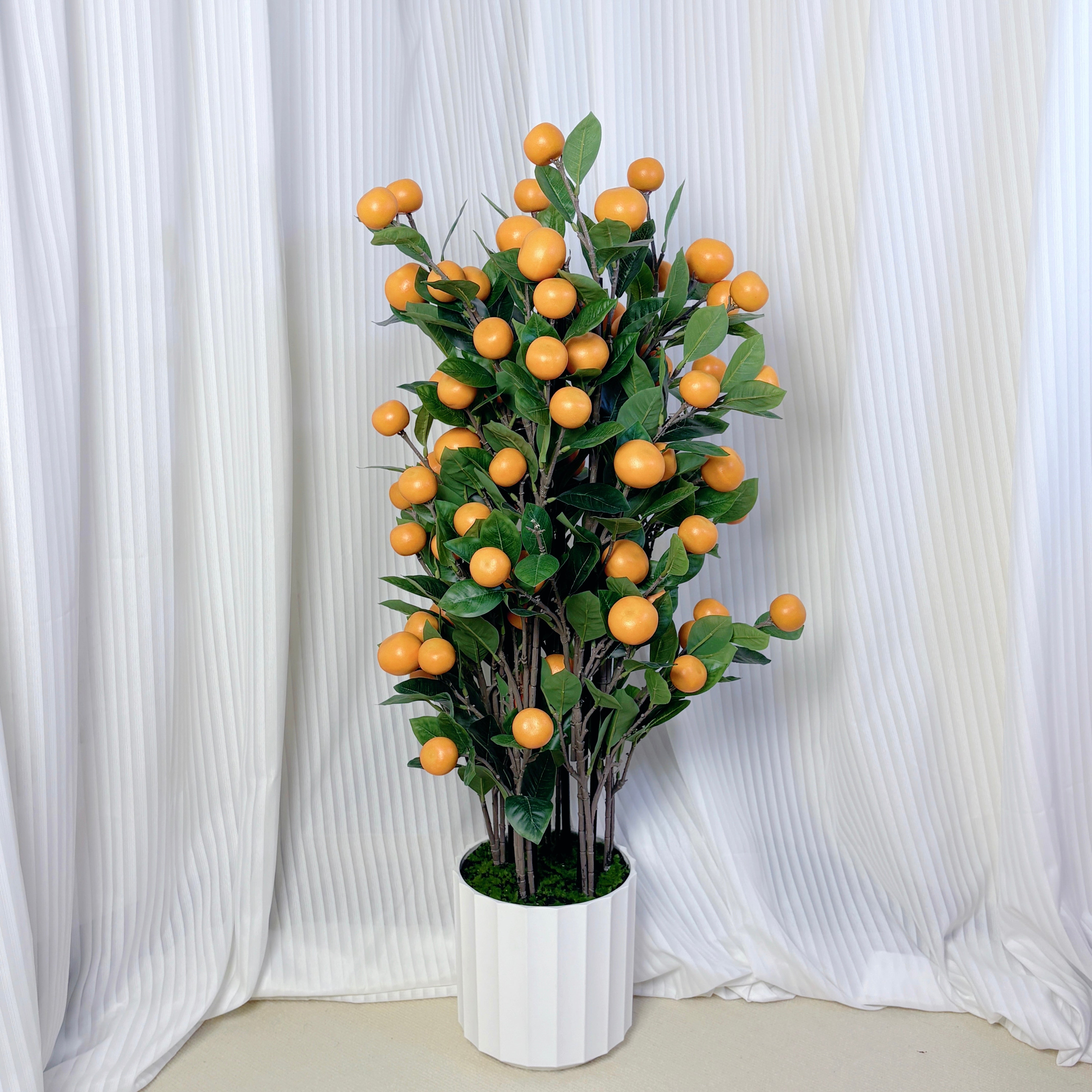 artificial Orange Tree 36in (3ft) in White Plastic Pot – silvanest